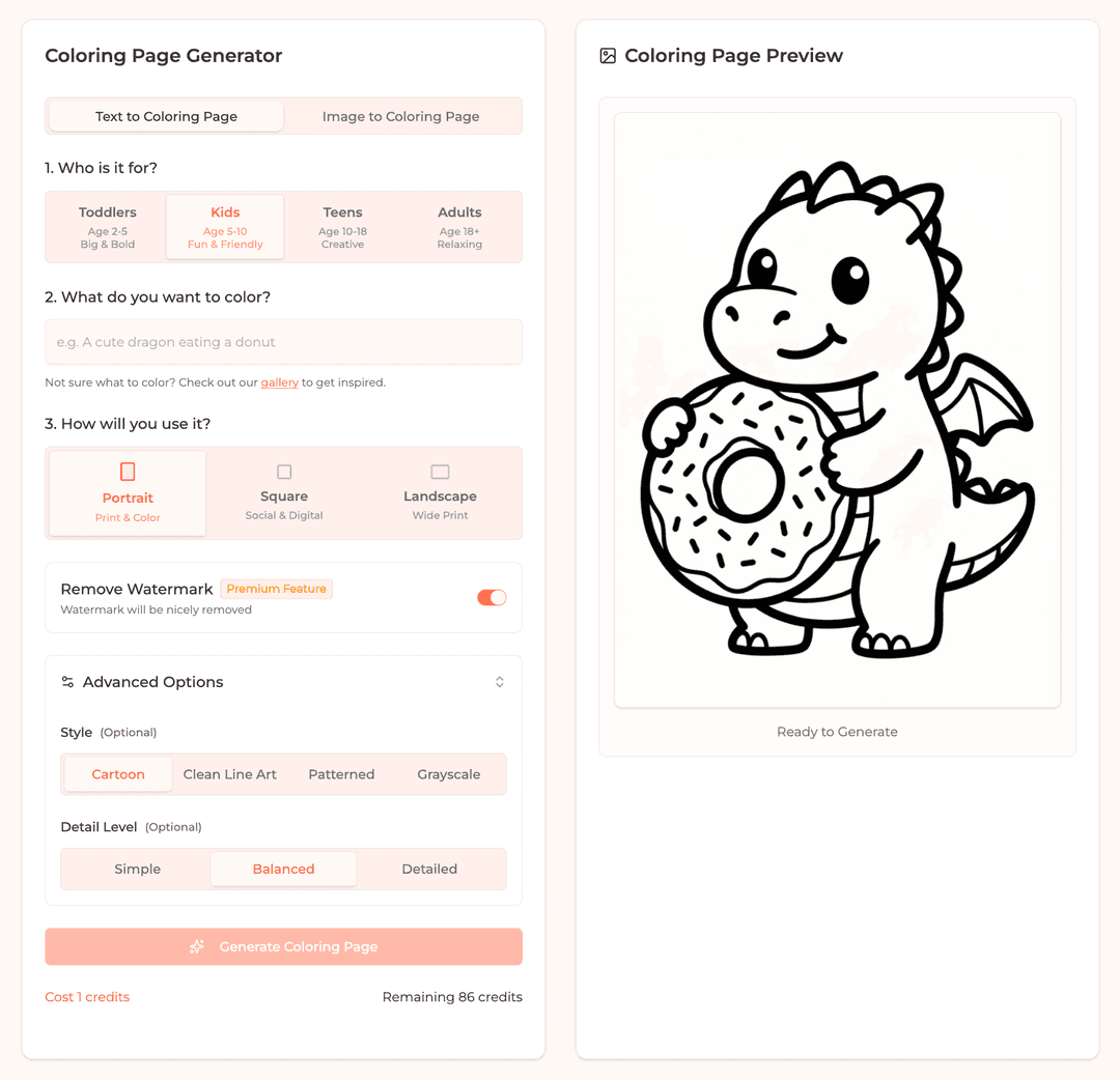Custom Photo to Coloring Page Converter - Printable